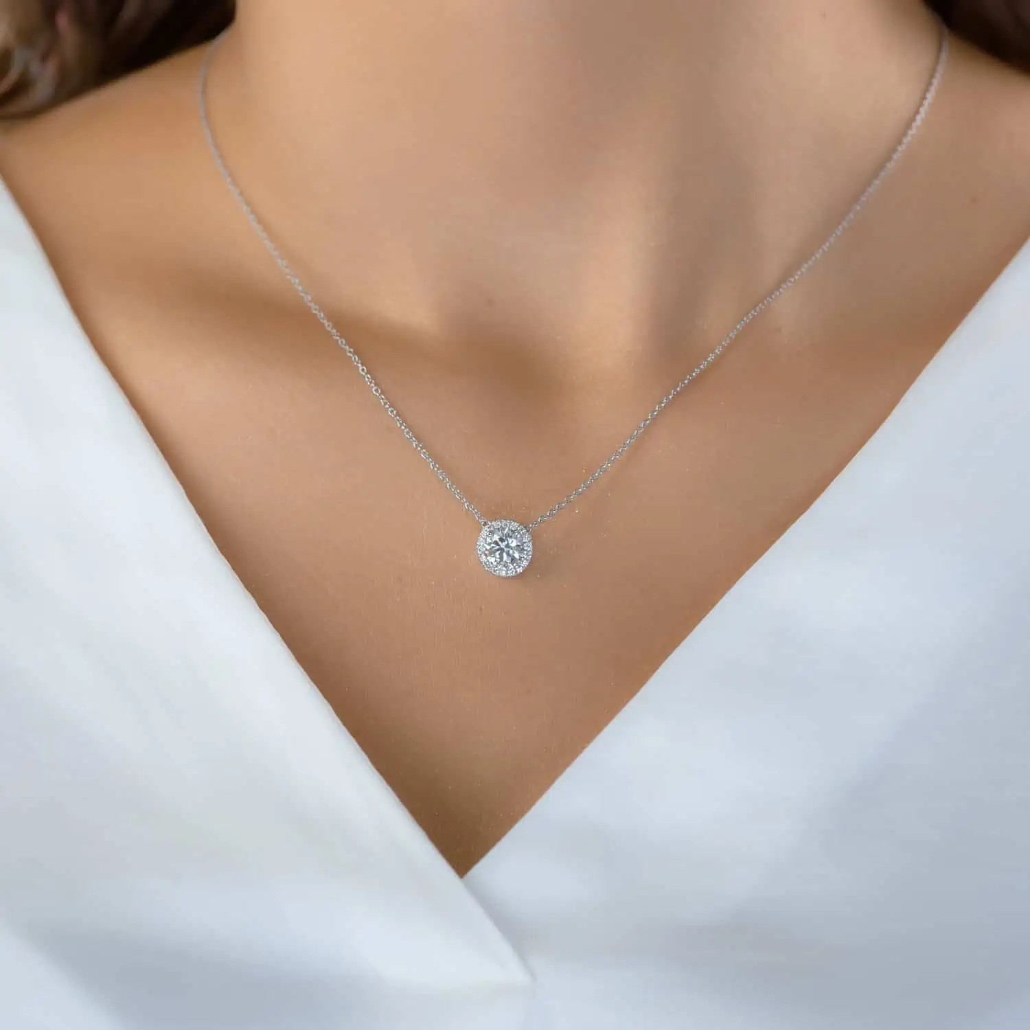 2 Carat Round Cut Halo Necklace - Necklaces - Ariel Jewelry
